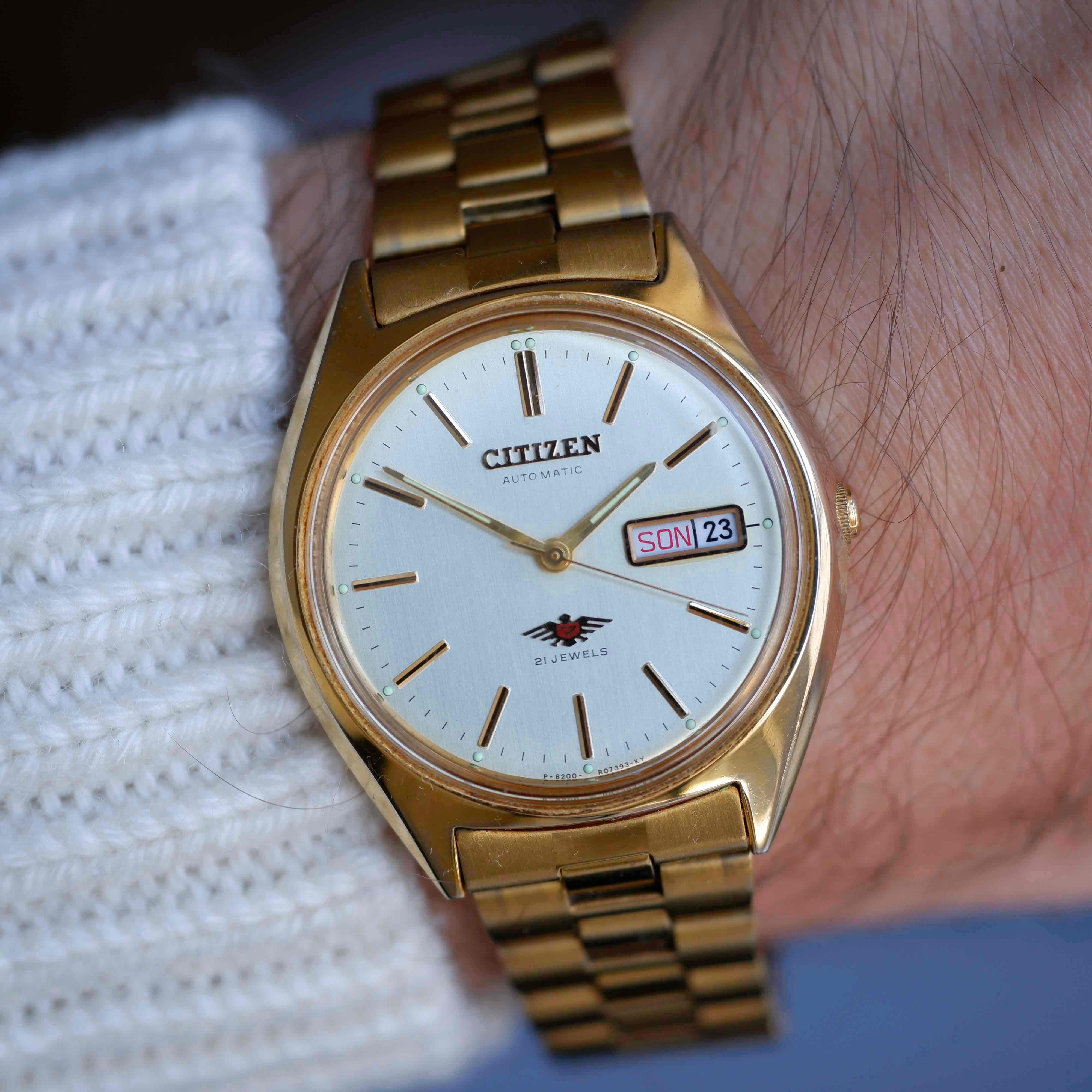 Vintage Citizen Automatic Watch 70s Golden Champagne Dial 21 Jewels Da ...